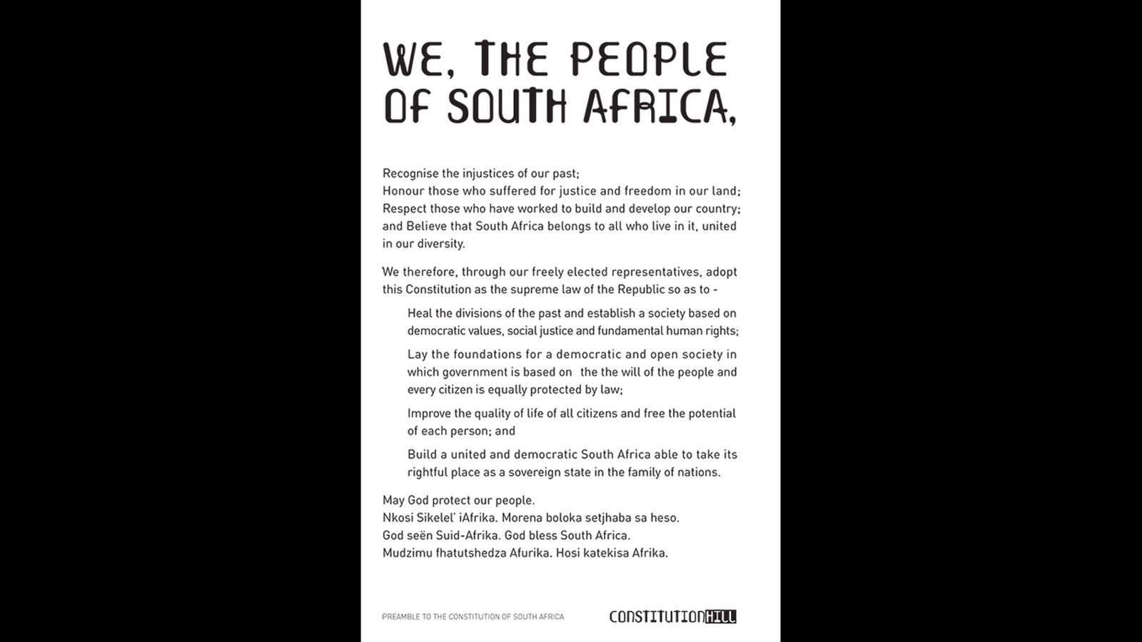 Preamble to the Constitution of South Africa – We, the People
